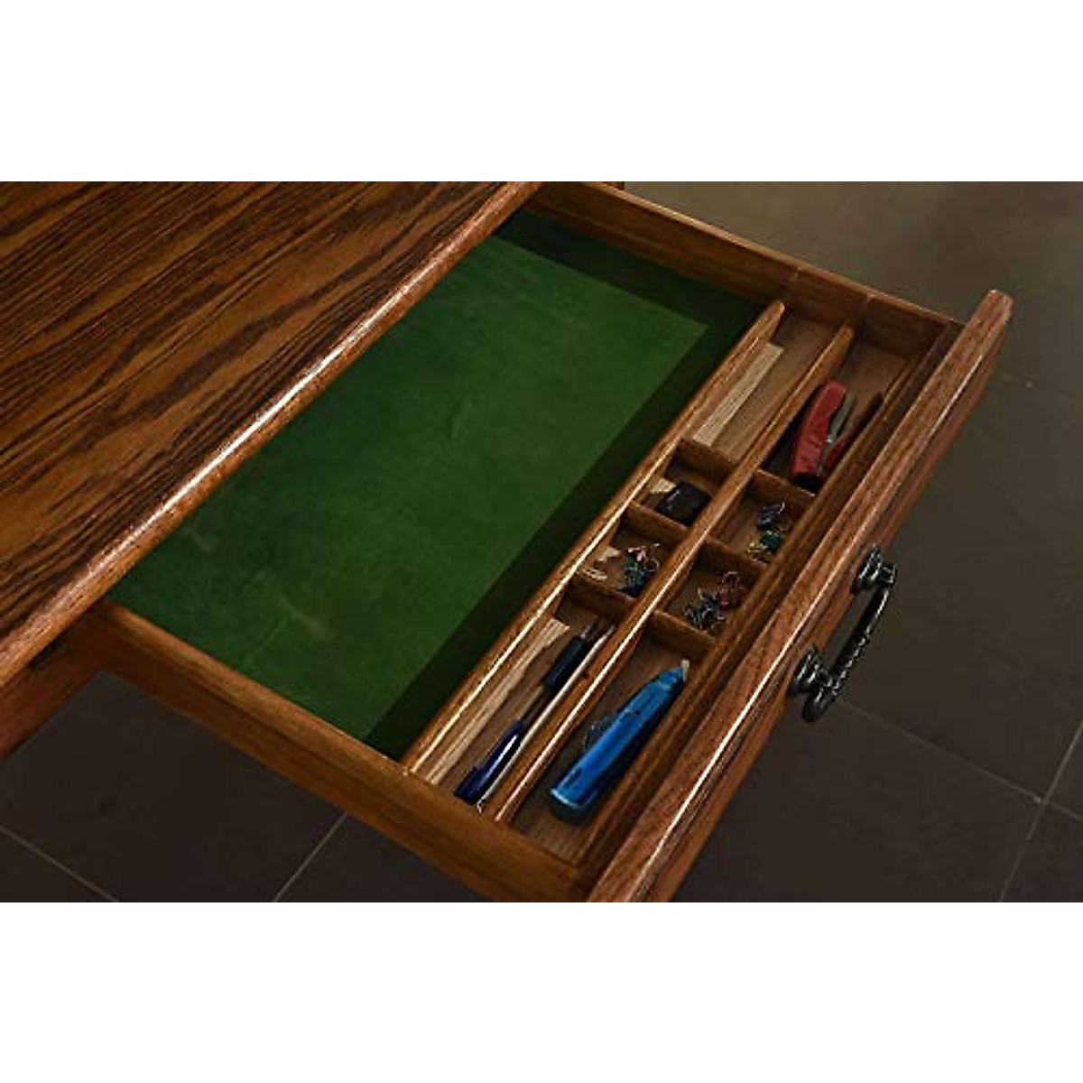 Mini Roll Top Desk Solid Oak Wood 32x 24x 44 Small Writing or Laptop Desk Burnished Walnut Finish Small Desk For Home Office, Kitchen, Bedroom, Living Room, Den Great Bill Paying Desk