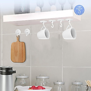 CHOOBY Adhesive Hooks Wall Ceiling: Heavy Duty Damage-Free No-Drill Waterproof Self Stick Cabinet Hook Hanging Small Plant Towel Lights Coat for Door Shower Bathroom Kitchen - 4Pack White