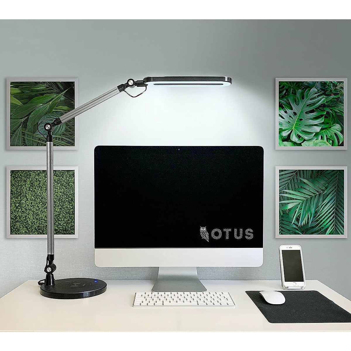 OTUS [2in1] LED Desk Lamp for Home Office with Wireless Charger, Architect LED Desk Light for Study, Reading, Working, Adjustable Tall Swing Arm Table Light, Dimmable Brightness, 3 Color Modes