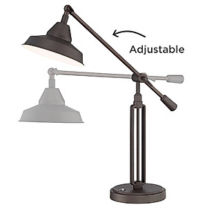 Franklin Iron Works Turnbuckle Rustic Farmhouse Desk Lamp 25" High with USB Charging Port Oil Rubbed Bronze LED Adjustable Metal Shade for Bedroom Living Room House Bedside Nightstand Home Office