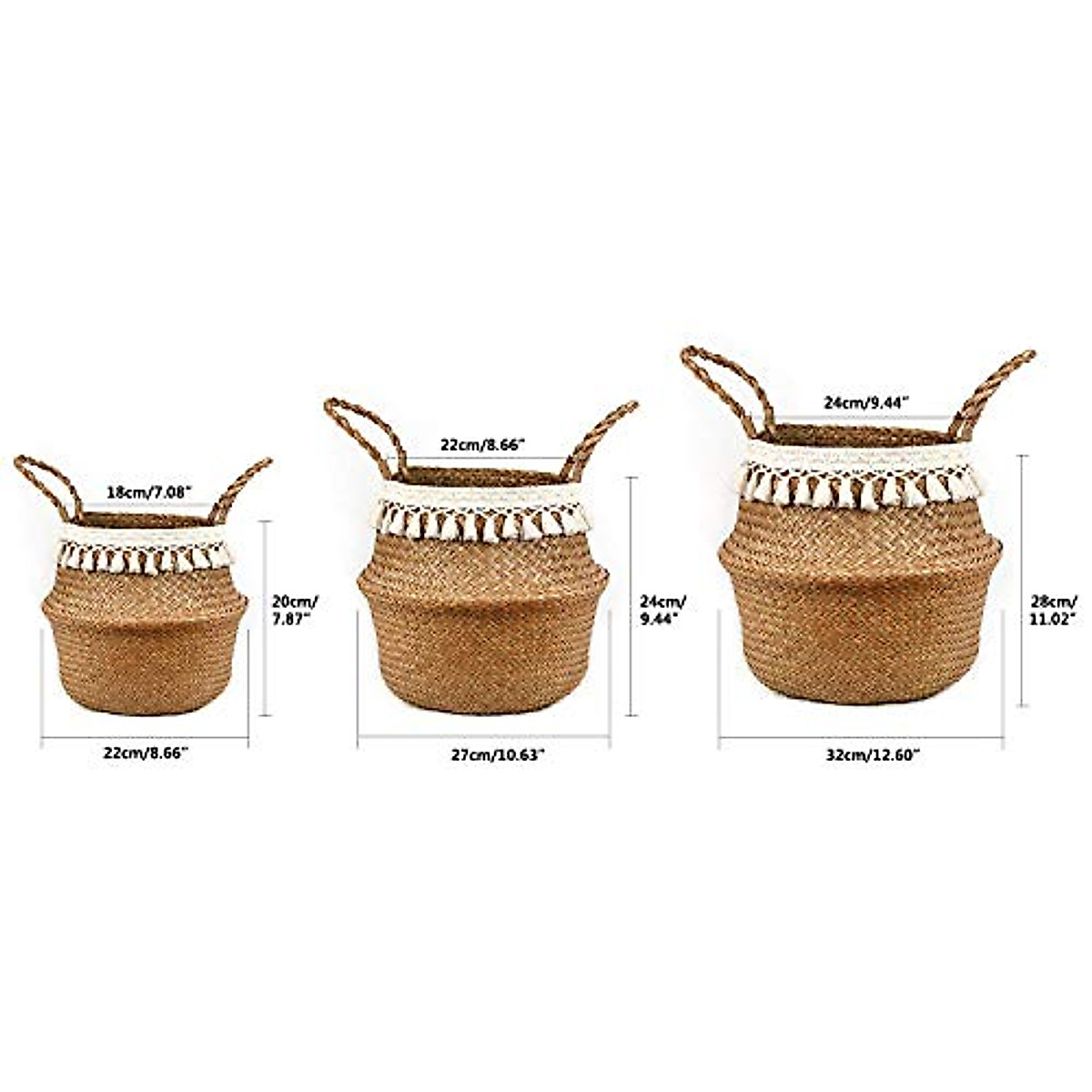 BlueMake Boho Woven Seagrass Belly Basket for Storage Plant Basket or Toy Basket Living Bathroom (Large, Beige)