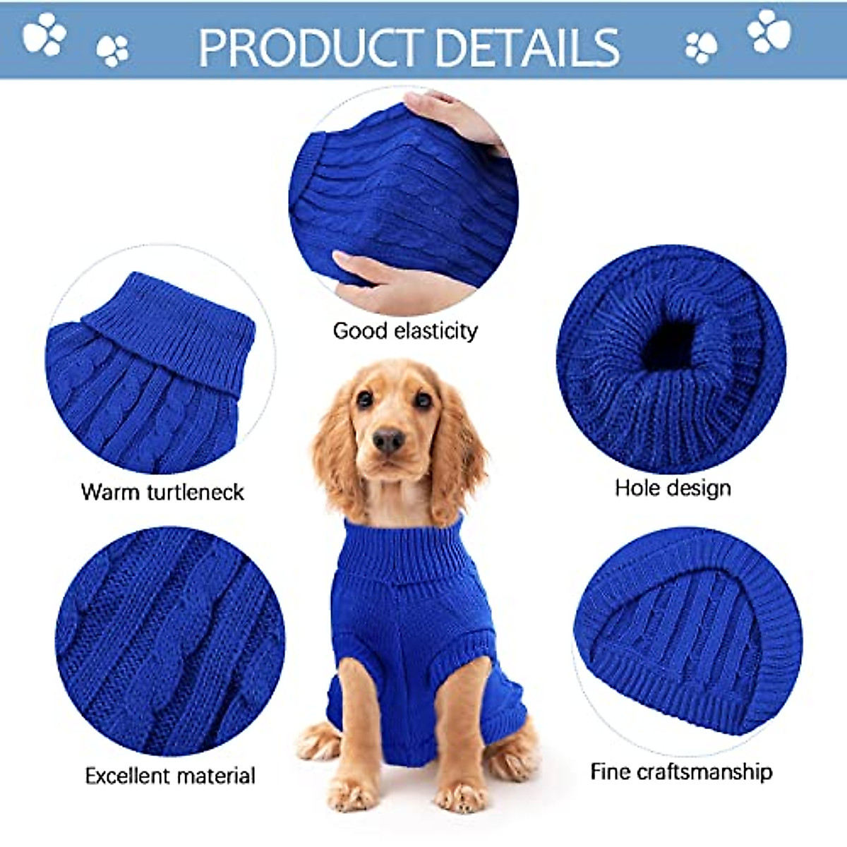 Pedgot 4 Pieces Dog Sweater Dog Winter Clothes Knit Turtleneck Pet Sweater Classic Pet Cable Knit Winter Coat Warm Dog Sweatshirt Pullover for Medium Dogs (M)