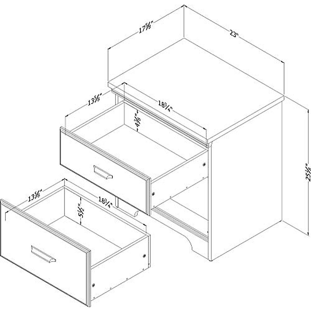 South Shore Versa 2-Drawer Nightstand, Rubbed Black 23 in x 17.75 in x 25.25 in