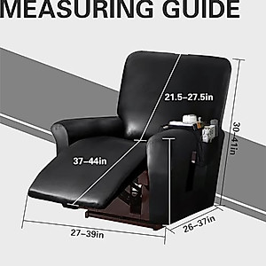 HewTLES PU Leather Recliner Cover, Elastic Waterproof Sofa Cover, 4-Piece Recliner Cover with Pockets, Easy to Clean Recliner Covers for Large Recliner，Added armrest Storage Pockets (Black)