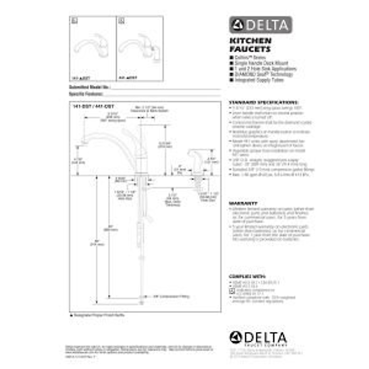 Delta Faucet 141-DST Single Handle Kitchen Faucet, 9.75 x 13.75 x 22.00 inches, Chrome