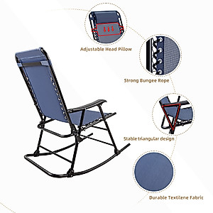 Flamaker Patio Rocking Chair Zero Gravity Chair Outdoor Folding Recliner Foldable Lounge Chair Outdoor Pool Chair for Patio, Poolside and Camping (Blue)