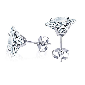 LUXU kisskids 6 Pairs Stainless Steel Stud Earrings Hypoallergenic Cubic Zirconia 316L Earrings Stainless Steel CZ Earrings 3-8mm for Women Girls