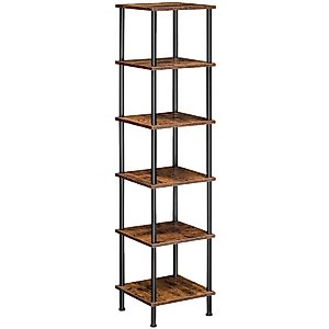 HOOBRO 6-Tier Corner Shelf, Corner Square Rack Display Shelf, Tall Storage Rack Plant Stand, Corner Bookcase for Small Spaces, Living Room, Home Office, Kitchen, Rustic Brown and Black BF55CJ01