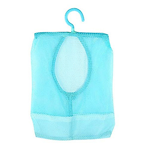 Tomotato Clothespin Bag, Hanging Mesh Bag with Hanger Multi Purpose Hanger Socks Underwear Storage Mesh Organizer Bag for Bathroom Wardrobe Laundry Clothesline Outdoor, 11.8 x 10.2in(Blue)