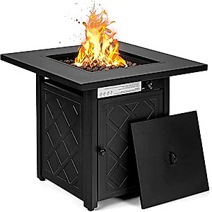Renatone 28” Outdoor Fire Pit Table, 50,000 BTU Auto-Ignition Propane Fire Pit Table w/ Lid, CSA Certification, 2-in-1 Gas Firepit Table for Patio, Garden, Black