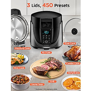 Nuwave Duet Electric Pressure Cooker & Air Fryer Combo, 450 IN 1 Slow Cooker & Grill with Integrated Digital Temp Probe, 6qt SS Pot, Adjustable High/Low Pressure, Built-in Sure-Lock Safety Tech