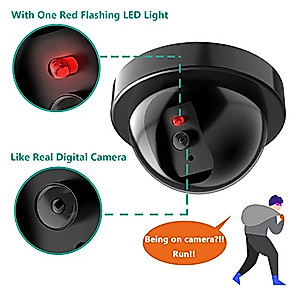 WALI Dummy Fake Security CCTV Dome Camera with Flashing Red LED Light with Security Alert Sticker Decals (SD-1), Black