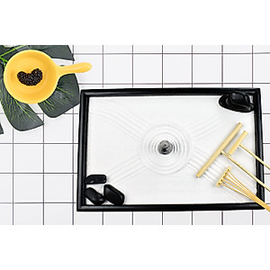 Artcome Japanese Zen Sand Garden for Desk with Rake, Stand, Rocks and Mini Furnishing Articles - Office Table Accessories, Mini Zen Sand Garden Kit - Meditation Gifts