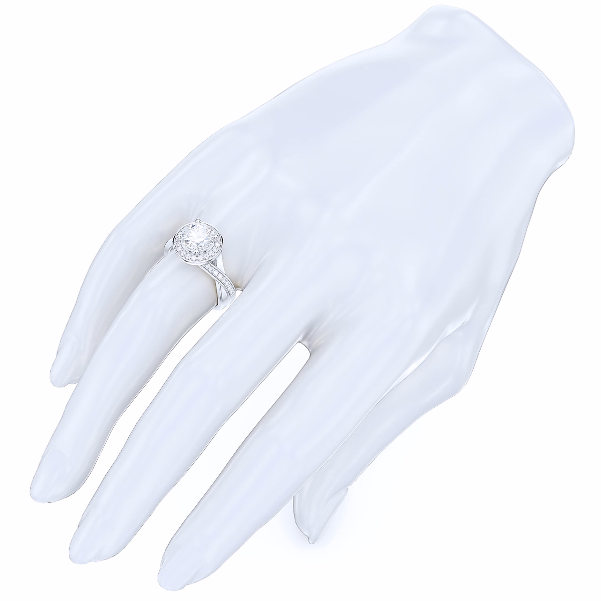 PRSTANI Sterling Silver Crossover Shank 2CT Simulated Round Brilliant Cut Diamond Halo Promise Engagement Ring (7.5)