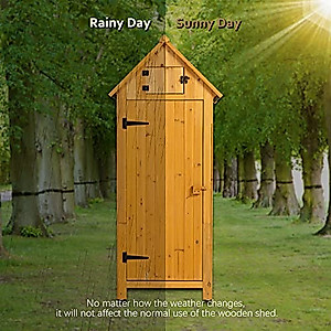 GLANZEND Outdoor Storage Cabinet Tool Shed Wooden Garden Shed, it Works Perfectly for Storing Mower, Garden Hose, Outdoor Tool and Watering Tool, Solid fir Wood, Natural