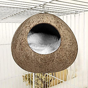 POPETPOP Nest for Birds Winter Warm Bird Nest House Natural Coconut Shell Simulation Birdhouse Grass Bird Hut Parakeet Nesting Box ï¼ˆNo Blanket