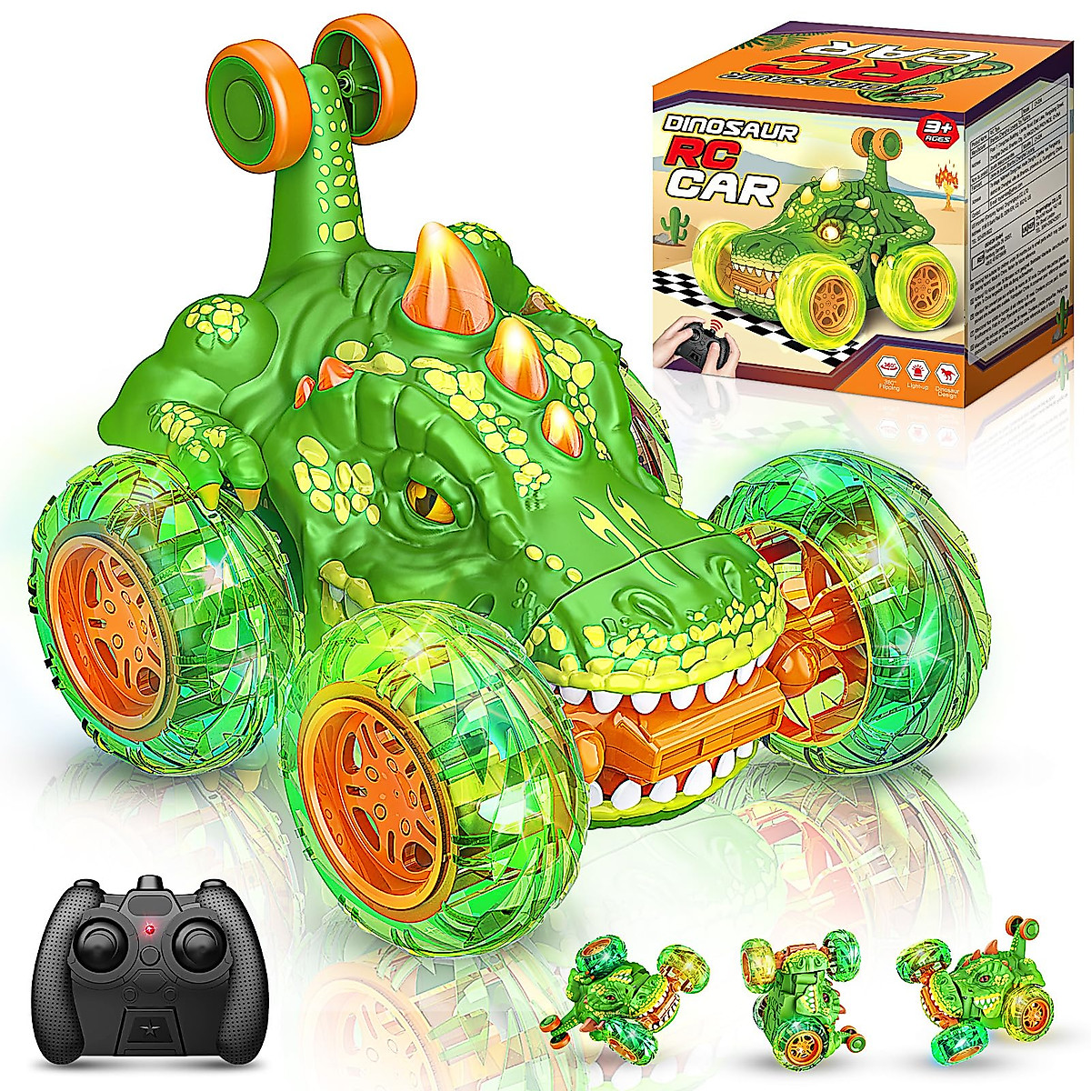 Toys for 3-10 Year Olds Boys,Remote Control Car RC Cars, Dinosaur Car 360° Rotate RC Dino Cars with Wheel Light,2.4Ghz Fast Stunt RC Truck, Toys for Kids Outdoor Toys Birthday