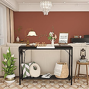 Narrow Console Table with Power Strips, Sofa Table with Storage Shelves for Living Room, 2-Tier Foyer Table for Entryway, Hallway, Behind Couch, Kitchen Counter, 39'', Black & White