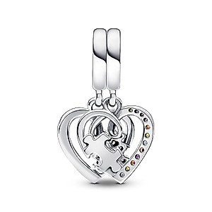 Pandora Puzzle Piece Hearts Splittable Friendship Dangle Charm - Compatible Moments Bracelets - Jewelry for Women - Gift for Women in Your Life - Made with Sterling Silver