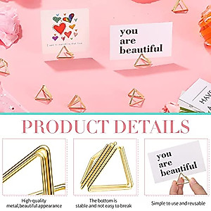100 Pcs Place Card Holder Triangle Shape Table Number Holder Wedding Table Card Holders Mini Name Card Holder Place Setting Holder Picture Clips Stand for Centerpiece Anniversary Party(Gold)