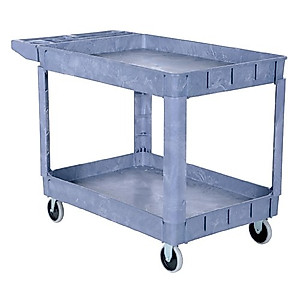 Vestil PLSC-2-2436 Plastic Service Cart with 4" Lipped Shelves, 2 Shelves, Gray, 550 lbs Load Capacity, 33-1/2" Height, 36" Length x 24-1/2" Width