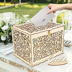 Hooqict DIY Wedding Card Box with Lock Large Rustic Wood Wedding Gift Money Box Holder for Graduation Parties Wedding Reception Bridal Baby Shower Birthday