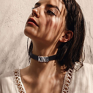 U7 Thick Choker for Women 19MM Wide Personalized Neck Collar Thick Leather Necklace with DIY Initials Name Chokers 14 to 17 Inch