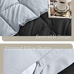 Homelike Moment Twin Comforter Set Black, Comforter Twin Size Bed Set, Lightweight Reversible Down Alternative Bed Comforters All Season Soft 2 Piece Bedding Sets with Sham Black/Light Grey