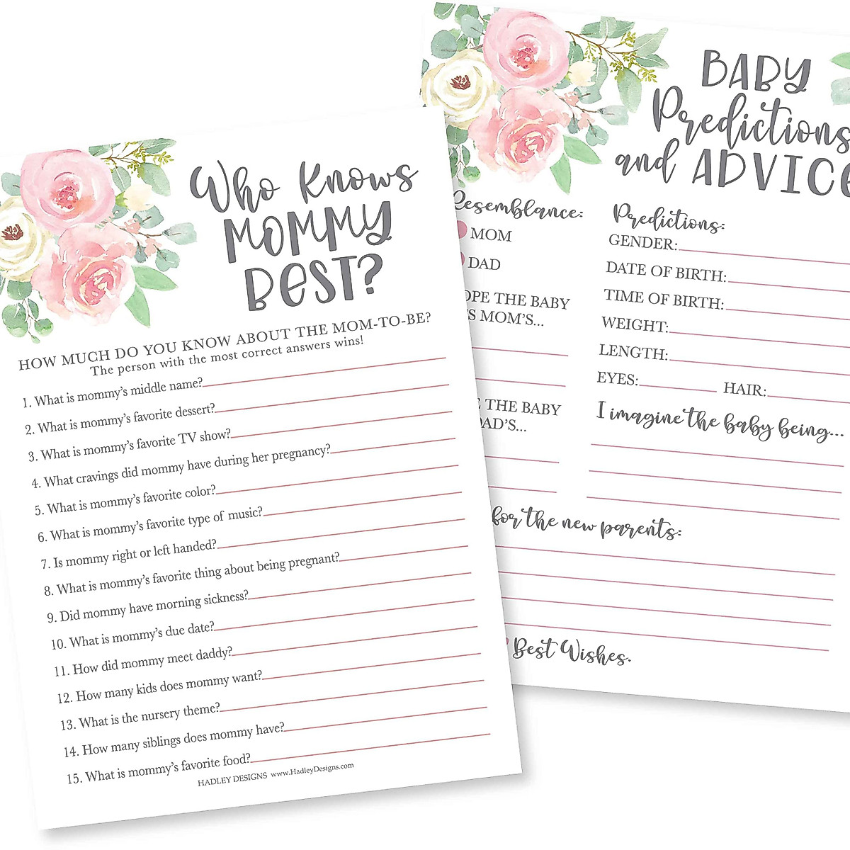 25 Floral Animal Matching, 25 Nursery Rhyme Game, 25 Who Knows Mommy Best, 25 Baby Prediction And Advice Cards - 4 Double Sided Cards, Baby Shower Party Supplies