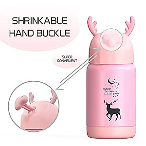 Kids Water Bottle-13 Oz Lunch Container Leak Proof Thermal Flask With Folding Spoon,Double Walled Thermos (Pink)