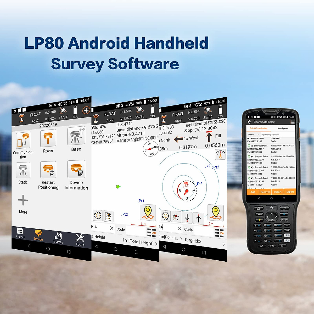 SMAJAYU R26 V1 IMU RTK GNSS Survey Equipment with Rover,Base and Handheld Collector Surveying Software Complete for Construction and Geodetic Surveying or Layout Planning Centimeter-Level Measurement