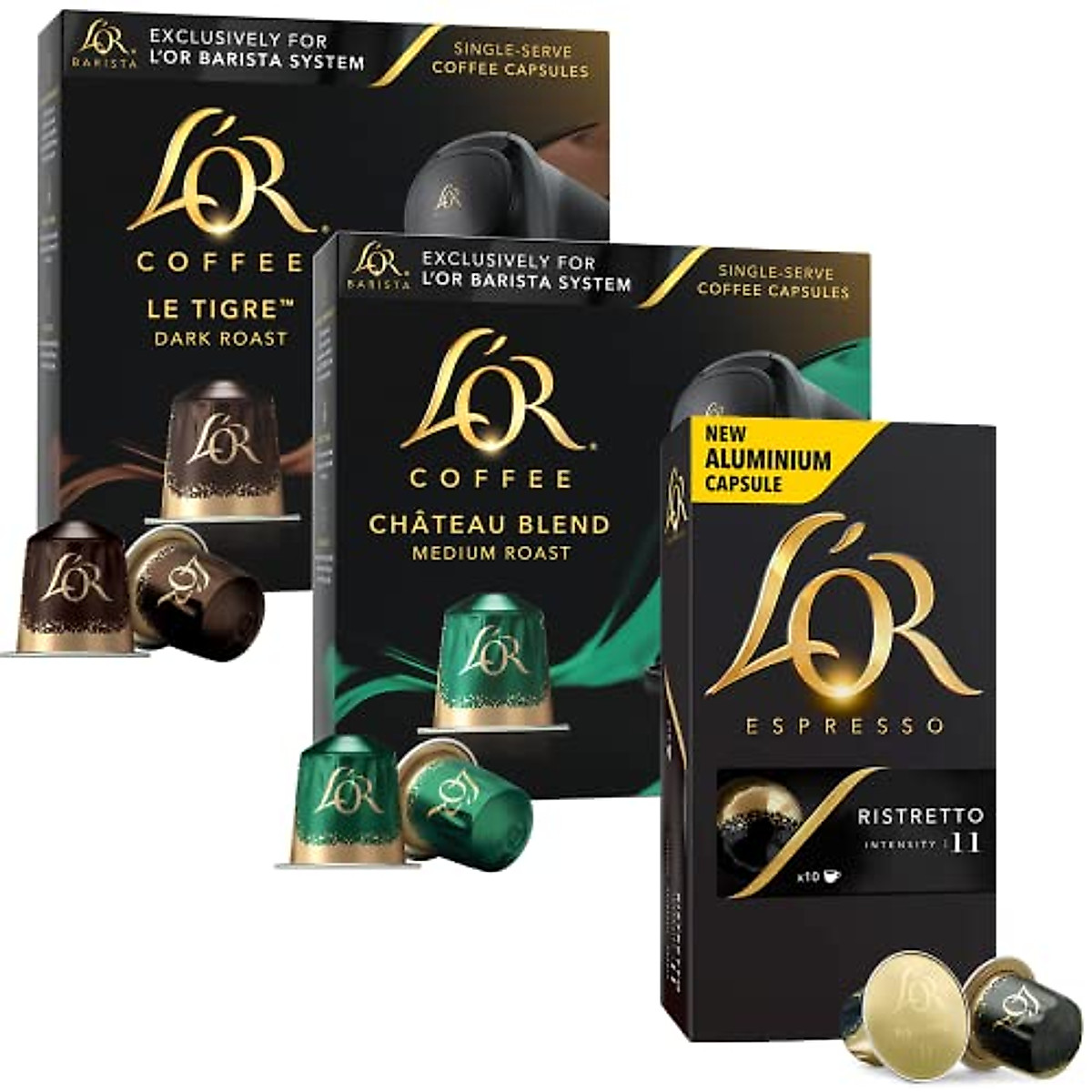 L'OR Espresso and Coffee Pods - 30 Count (2 Sizes), Single Cup Aluminum Coffee Capsules Compatible with the L'OR Barista System