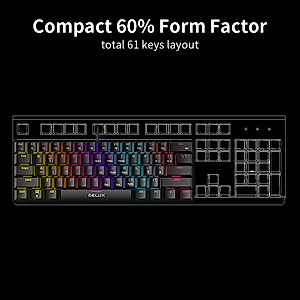 DeLUX 60% Mechanical Keyboard with Clicky Blue Switches, RGB Rainbow Backlit, 61 Keys and 21 Keys Anti-Ghosting, Wired 60 Percent Mini Gaming Keyboard for PC Computer Gamer(KM36-Black)