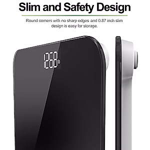 RENPHO Digital Bathroom Scale, Highly Accurate Body Weight Scale with Lighted LED Display, Round Corner Design, 400 lb, Black-Core 1S