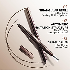 CRASLAN Makeup Brow Eyebrow Definer Pencil, Waterproof, Longlasting, Dual-Sided Brow Brush with Refill & Spoolie, 04 Smokey Brown,Triangle Tip