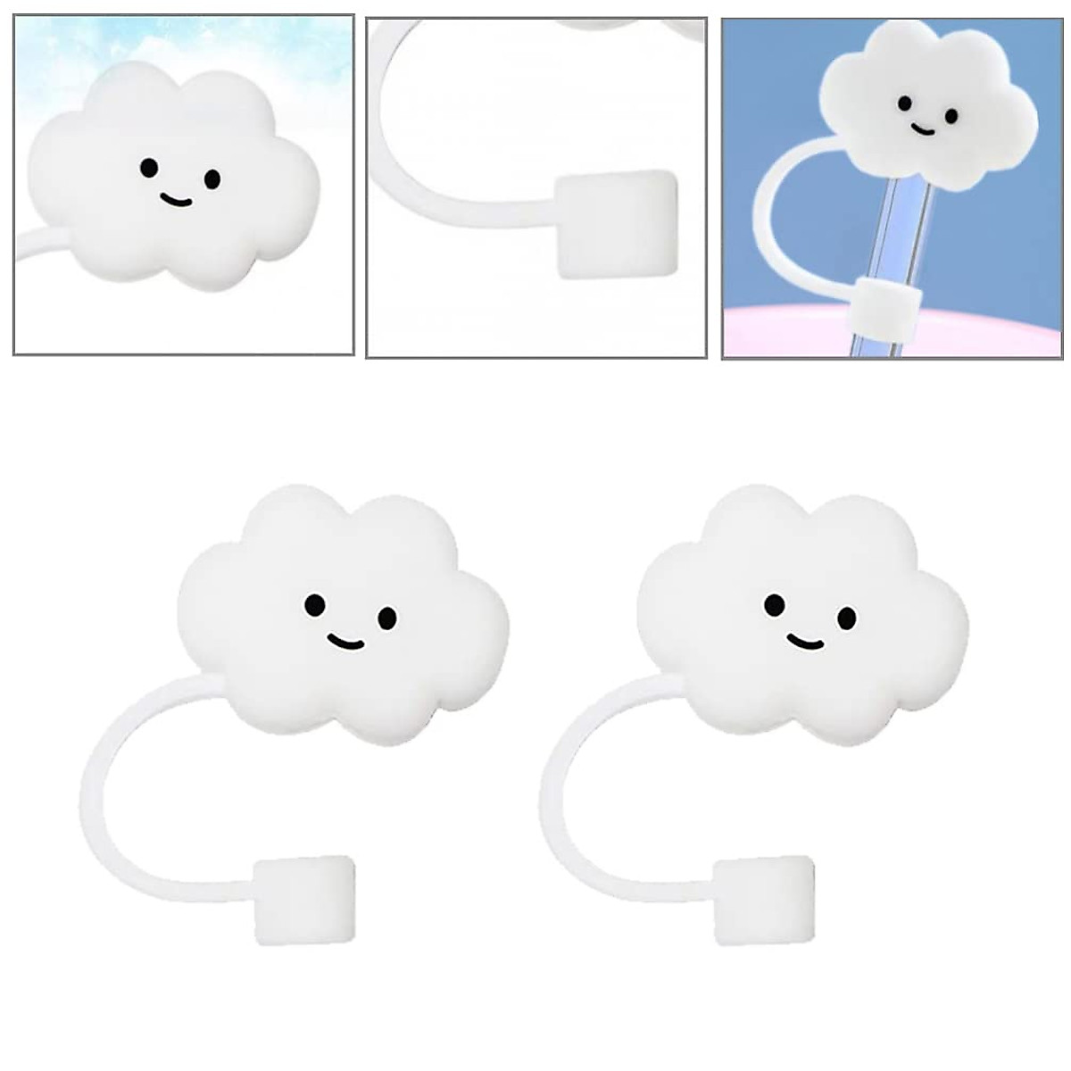 2pcs Straw Tips Cover Cloud Shape Straw Tips Cover Silicone Straw Plugs Reusable Straw Covers Plugs Party Straw Cap Drinking Straw Protector for Straw