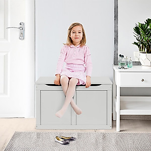 HONEY JOY Kids Wooden Toy Box, 2 In 1 Large Toy Storage Truck Bench with Flip-Top Lid, 2 Safety Hinges & Groove Handle, Toddler Big Toy Chest for Playroom & Bedroom, Gift for Boys Girls Age 3+