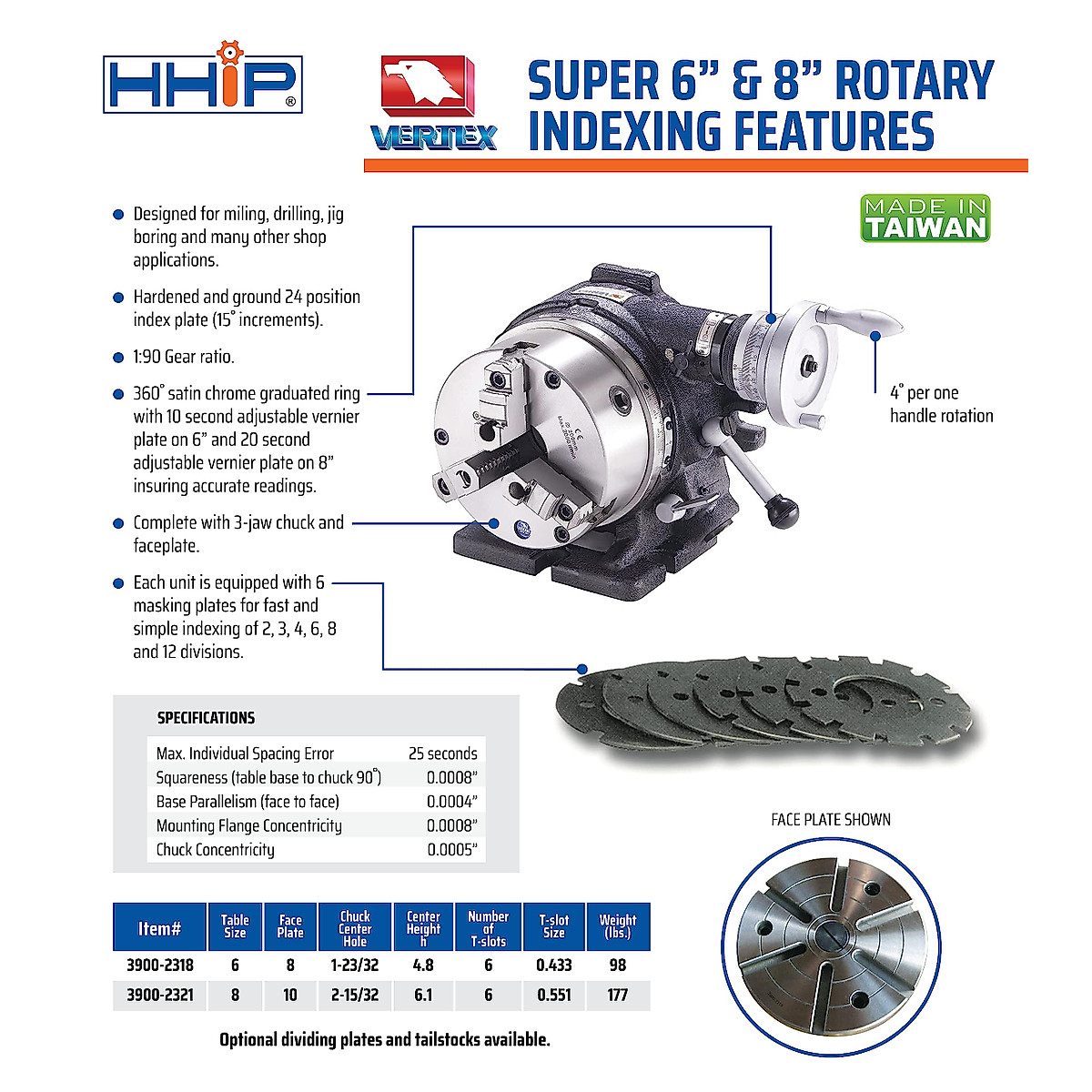 VERTEX 3900-2321 Super Rotary Indexing Fixture, 8"