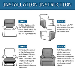 Eco-Ancheng Recliner Slipcovers 4-Pieces Lazyboy Recliner Covers Recliner Couch Covers Recliner Chair Cover Non Slip Reclining Slipcovers with Storage Pockets Furniture Protector for Living Room