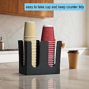 Samhe Cup Dispenser, 2 Compartment Coffee Cup and Lid Holder for 5oz-16oz Paper Plastic Cups, Cup Organizer for Table Countertop Coffee Station Bar Office