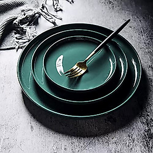 KOWMcp Dinner Plates Green Ceramic Plate Fruit Salad Sushi Dessert Plate Round Serving Tray Decorative Porcelain Tableware Dinner Sets Dishes (Color : 10 inch)