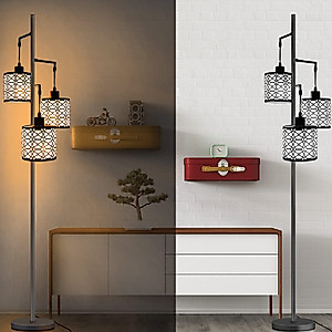 AIGOTEK Dimmable Industrial Floor Lamp with 3-Lights Black Farmhouse Floor Lamps for Living Room, Modern Tall Standing Lamp with Birdcage Shades & Base for Bedroom, Office