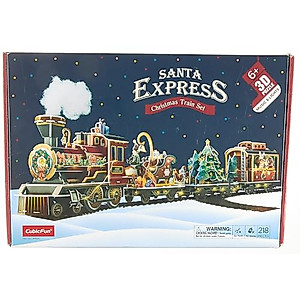 3D Puzzles for Adults Kids LED Christmas Train Sets for Under Christmas Tree, Musical Steam Santa Express Christmas Decorations with Lights, Christmas Decor Model Kit, Gifts for Women Men, 218 Pieces