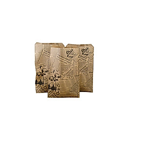 50 Qty 6" x 9" Newspaper Print Flat Plain Paper Gift Bags or Patterned Decorative Bags for candy, cookies, merchandise, pens, Party favors, showers, holidays, events and gifts