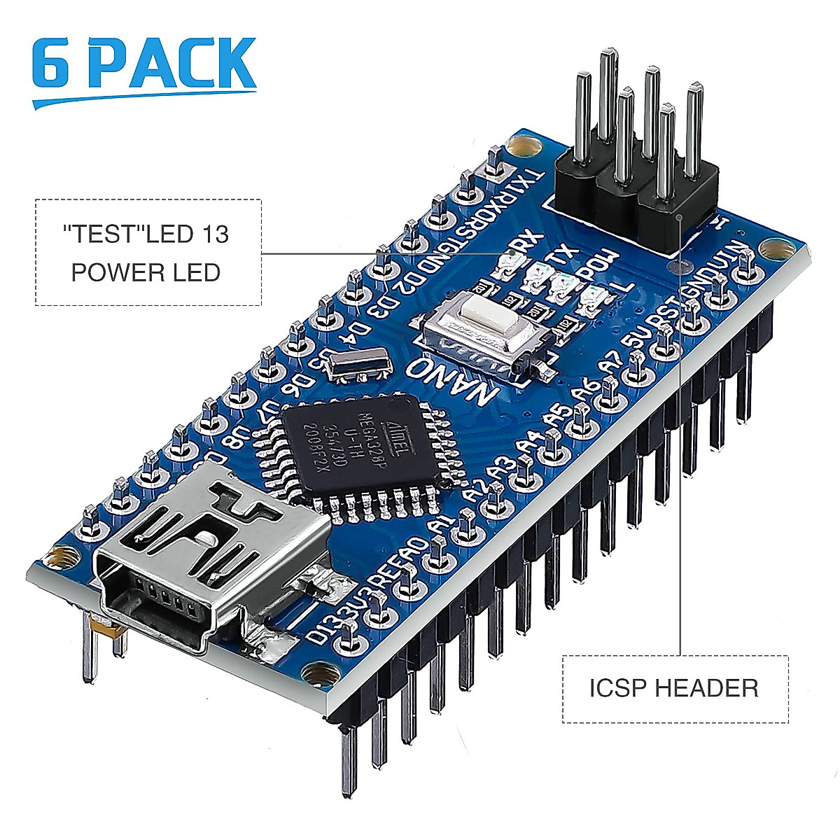 Weewooday 6 Pieces Nano Board V3.0 ATmega328P Without Cable Compatible with Arduino Nano V3.0 with Pin Headers Pin Unsoldered