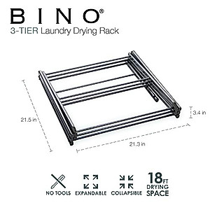 BINO 3-Tier Collapsible Drying Racks | Silver | Air Drying & Hanging | Foldable Portable Indoor & Outdoor | Space Saving Clothes Dryer Stand | Home Dorm Apartment Essentials