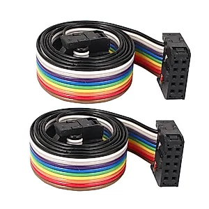 uxcell Connector IDC Flat Rainbow Color Ribbon Cable, F/F, 50 cm, 10 Pin, 10 Way for DIY, 2 Pieces