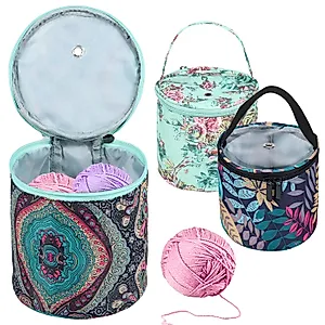 LAINIUTE Yarn Storage Bag with Zipper Portable Foldable Knitting Tote Bag with Anti-Slip Handle Knitting Project and Accessories Bag for Knitting Lovers Crochet Beginners (3Pcs)