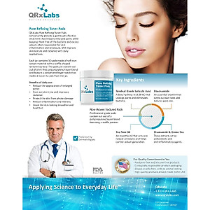 Pore Refining Toner Pads with Salicylic Acid and Niacinamide in a Witch Hazel Solution - with Vitamins B5, C & E, Chamomile & Green Tea - Helps Reduce The Look of Enlarged Pores