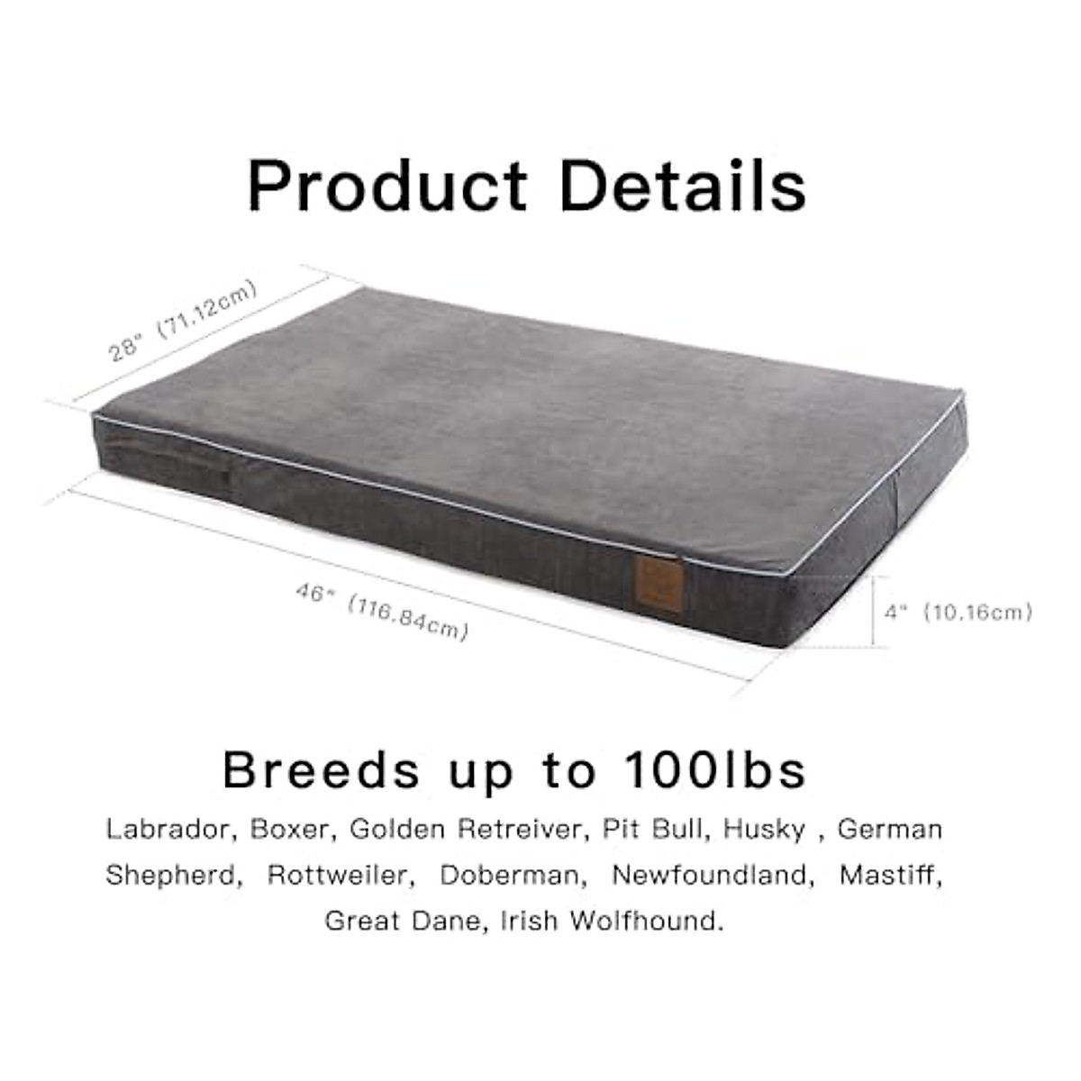 LaiFug Orthopedic Memory Foam Pet(46"x 28"x 4",Slate Grey)/Dog Bed with Durable WaterProof Liner and Removable Washable Cover